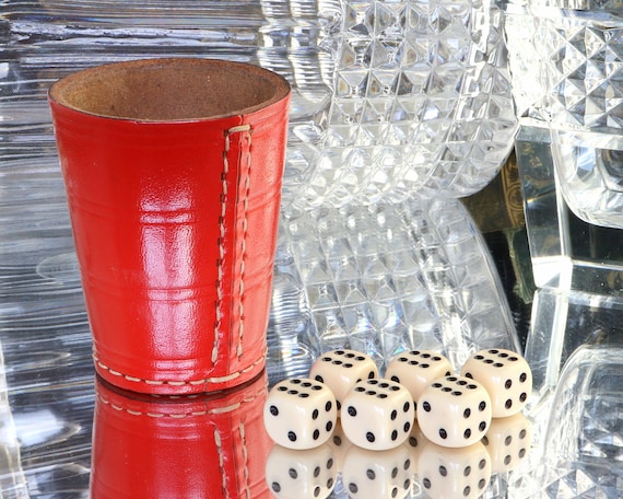Vintage German Dice Table Game Leather Dice Cup & Five Dices | Etsy