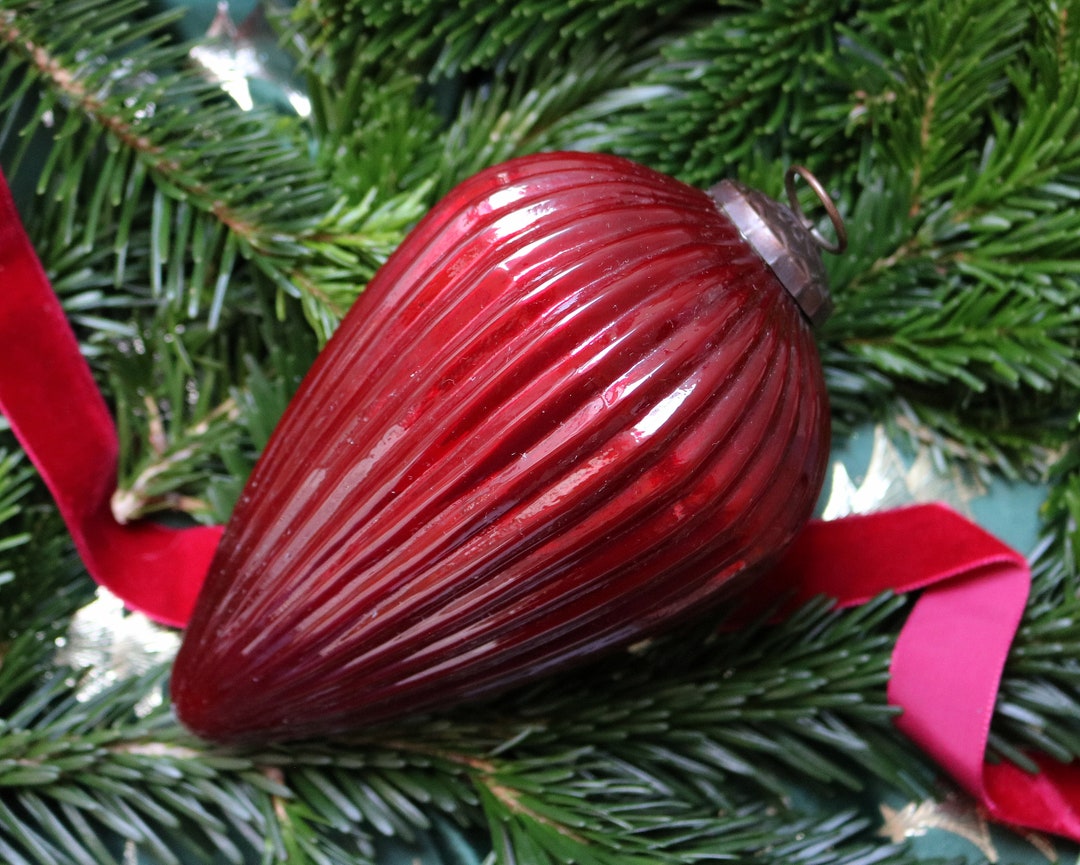 Vintage Large Glass Cone Kugel - Ripped Design German Christmas ...