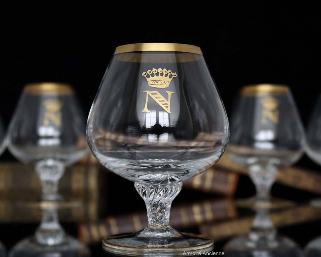 2x Crystal COGNAC Glasses, 24K Gold Rim - Napoleon Brandy Tasting ...