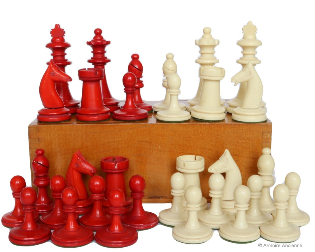 Bakelite Chess Set, Red & White - Rare Handmade Chessmen From 1930s - Etsy