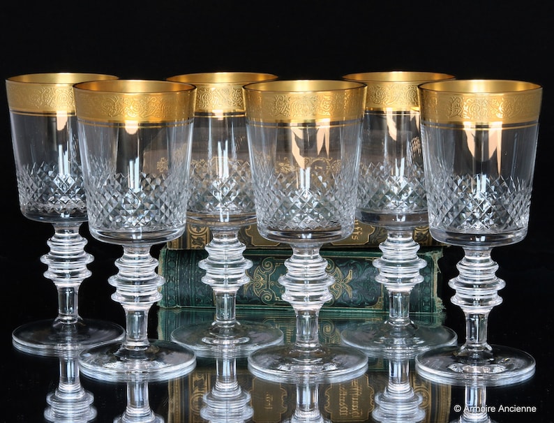 6x Crystal Wine Glasses With 24k Gold Textured Rim Etsy