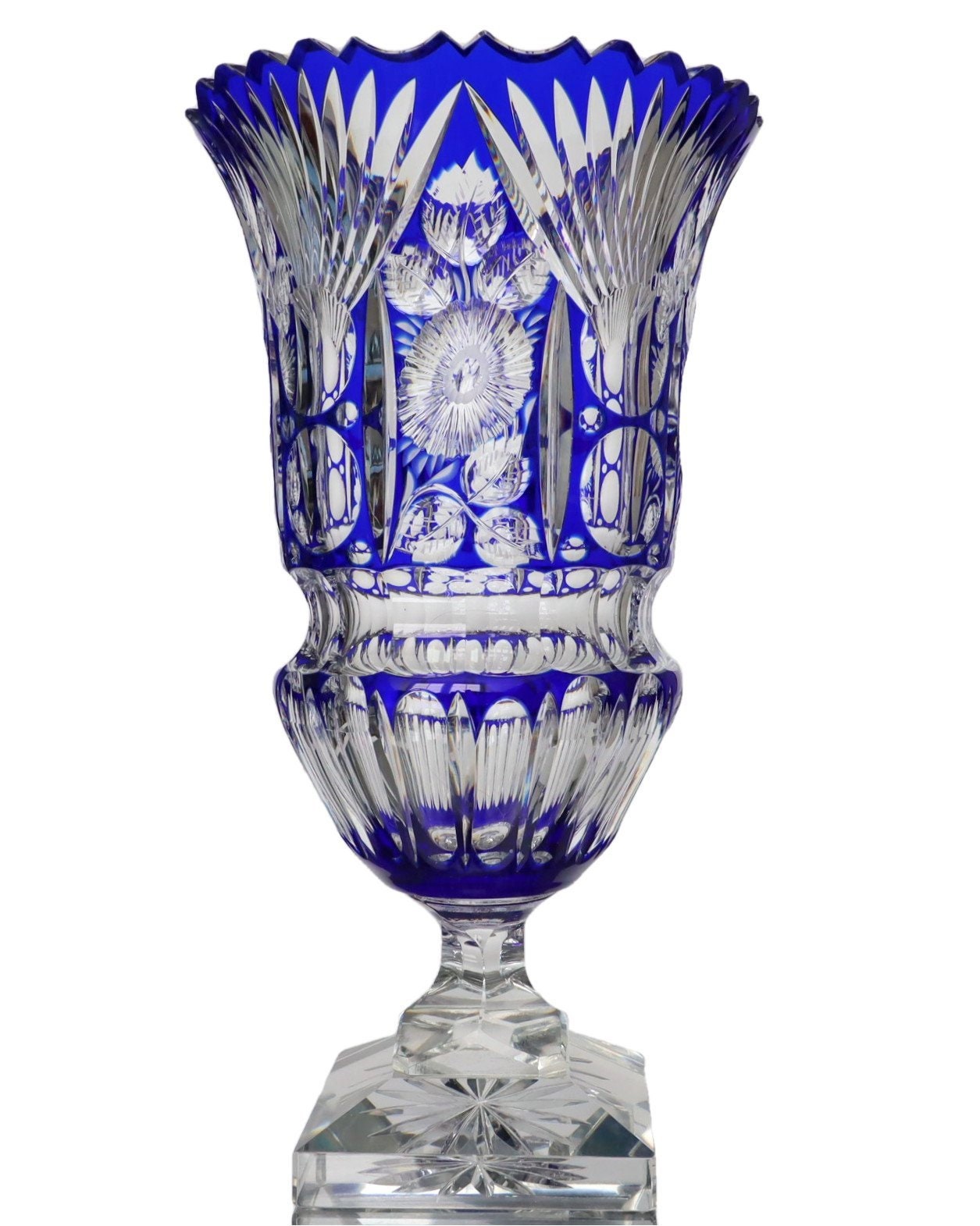 XL Large Footed CRYSTAL VASE - Empire Style - Cobalt Blue Crystal ...
