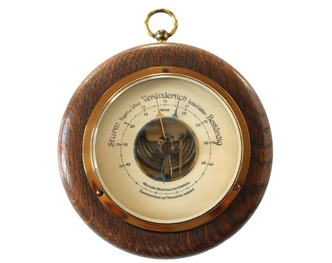 Small Maritime BAROMETER Wood & Brass Atmospheric Pressure - Etsy