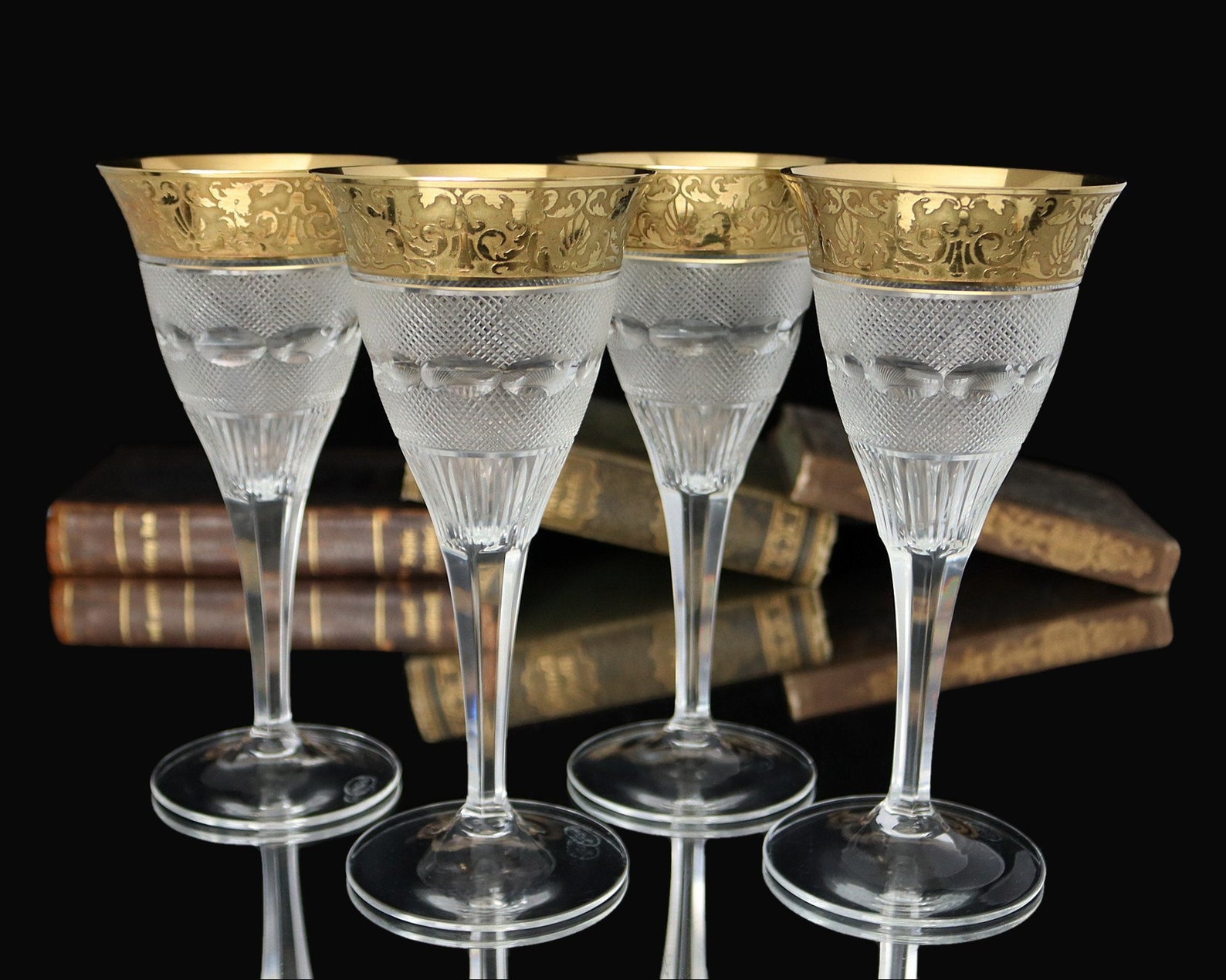 Moser Splendid Crystal Wine Glasses With 24k Gold Rim | Set of 2 - Etsy
