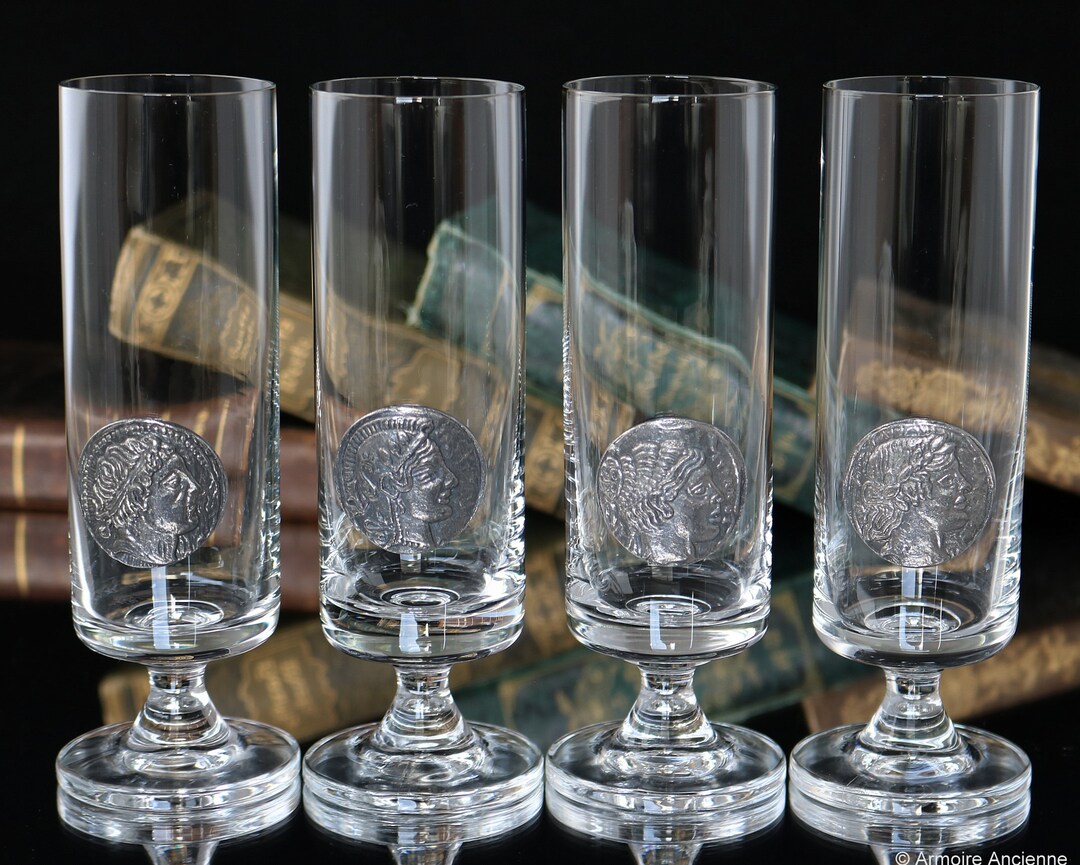CHAMPAGNE FLUTES With Pewter Coins | Set of 6 - Etsy