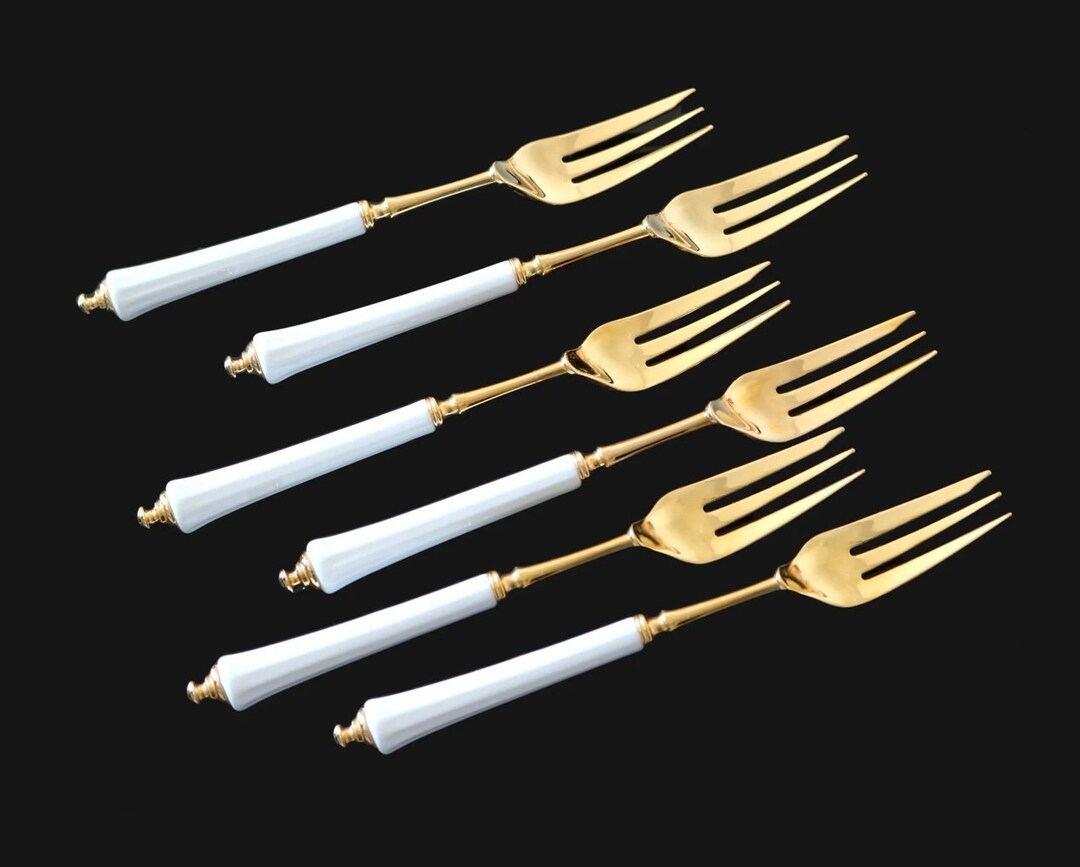 6x HANSEAT Cake Forks With Porcelain Handles: Design by August Warnecke ...