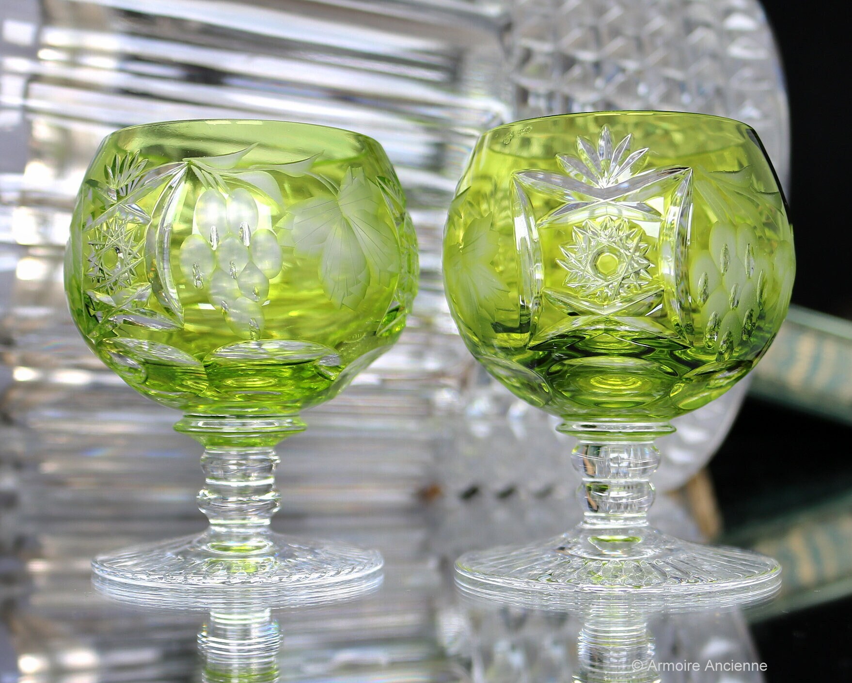 Cut Crystal With Emerald Green Overlay Mid Century Emerald Green ...