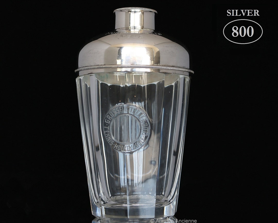 Rare Crystal Cocktail Shaker, 800 Silver Mounting 1940s Sports Trophy ...