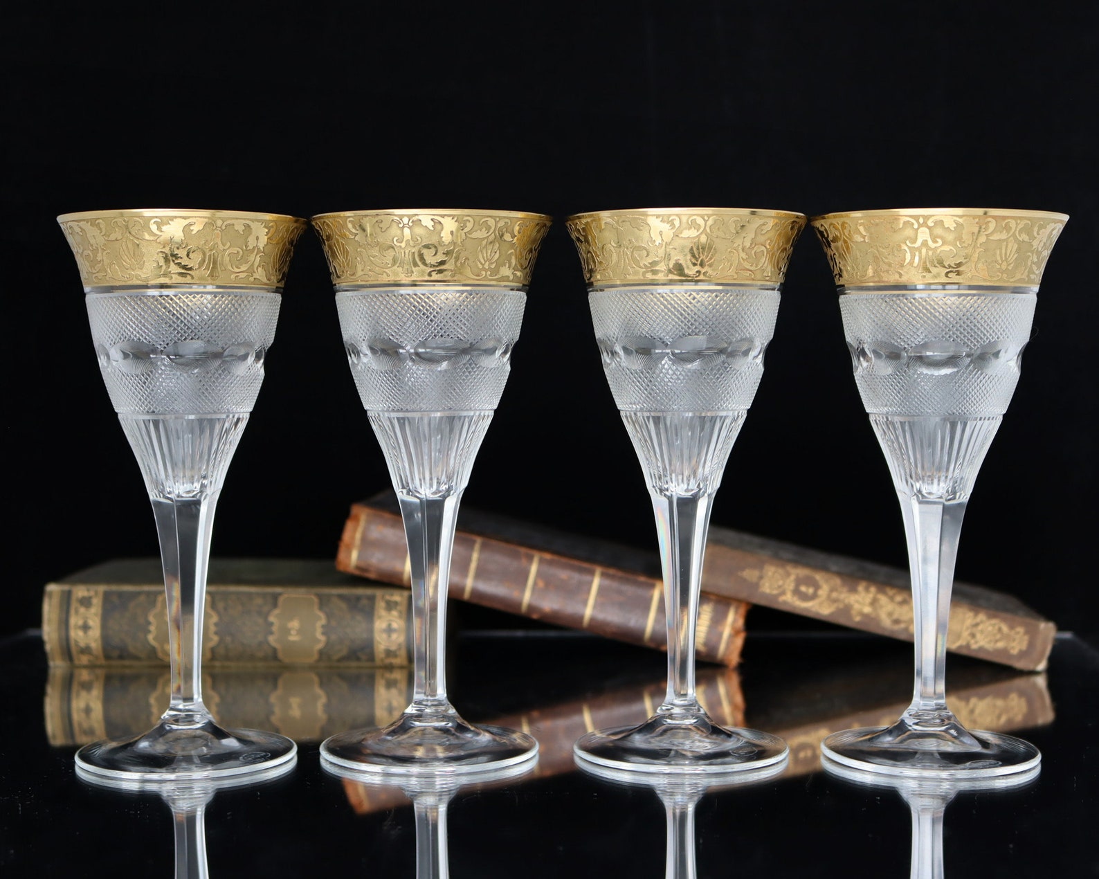 Moser Splendid Crystal Wine Glasses With 24k Gold Rim | Set of 2 - Etsy