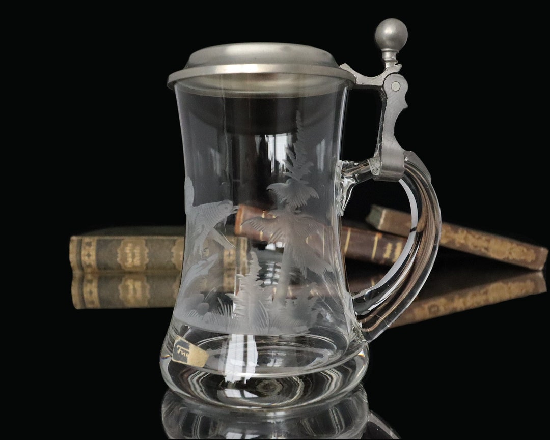 Crystal BEER MUG With Pewter Lid - Beer Tankard - Etsy