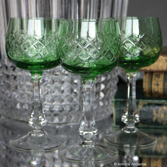 Cut Crystal With Emerald Green Overlay Mid Century Emerald Green ...