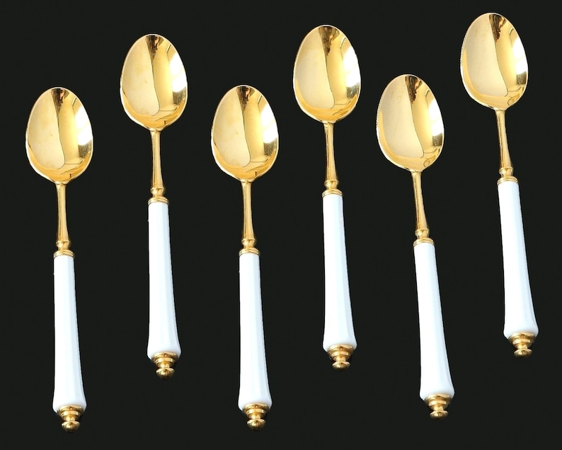 6x HANSEAT Tea Spoons 24K Gold-plated With Porcelain Handles - Etsy