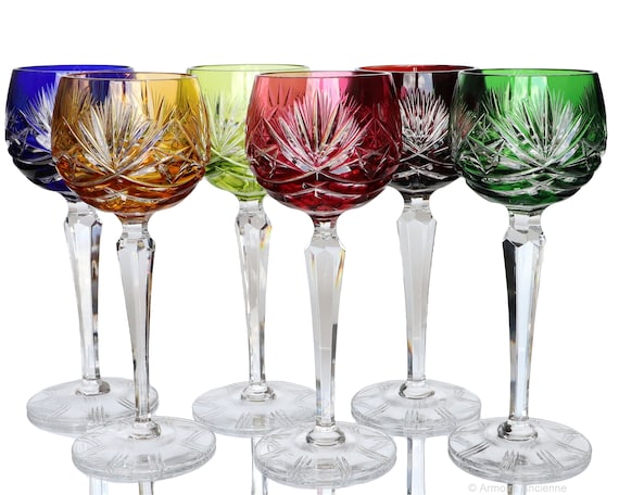 Colored Crystal Glasses Embossed Crystal Cut Wine Glass Ocean Blue