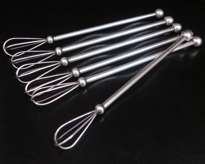 6x CHAMPAGNE WHISKS - Cocktail Swizzle Sticks, Silver-plated - Bar Cart ...