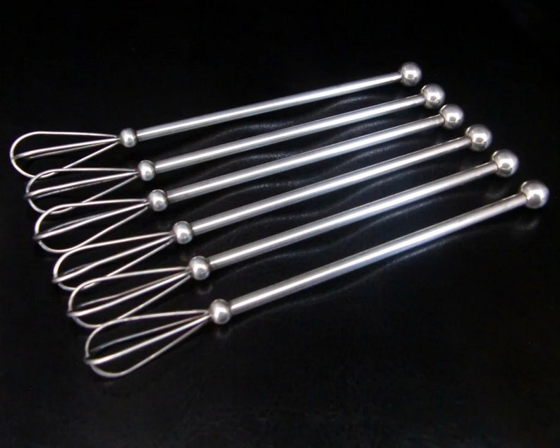 6x CHAMPAGNE WHISKS - Cocktail Swizzle Sticks, Silver-plated - Bar Cart ...