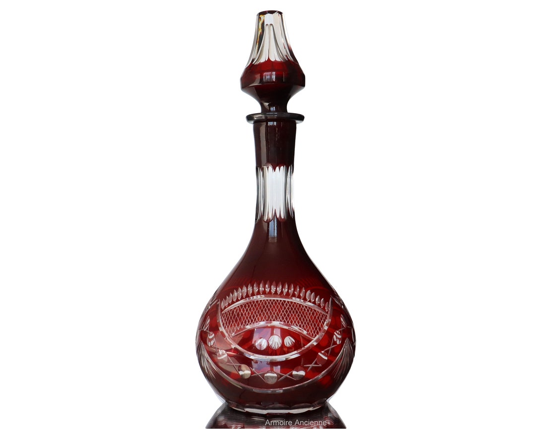 Antique Crystal Decanter With Ruby Overlay & Cut-to-clear Pattern - Etsy