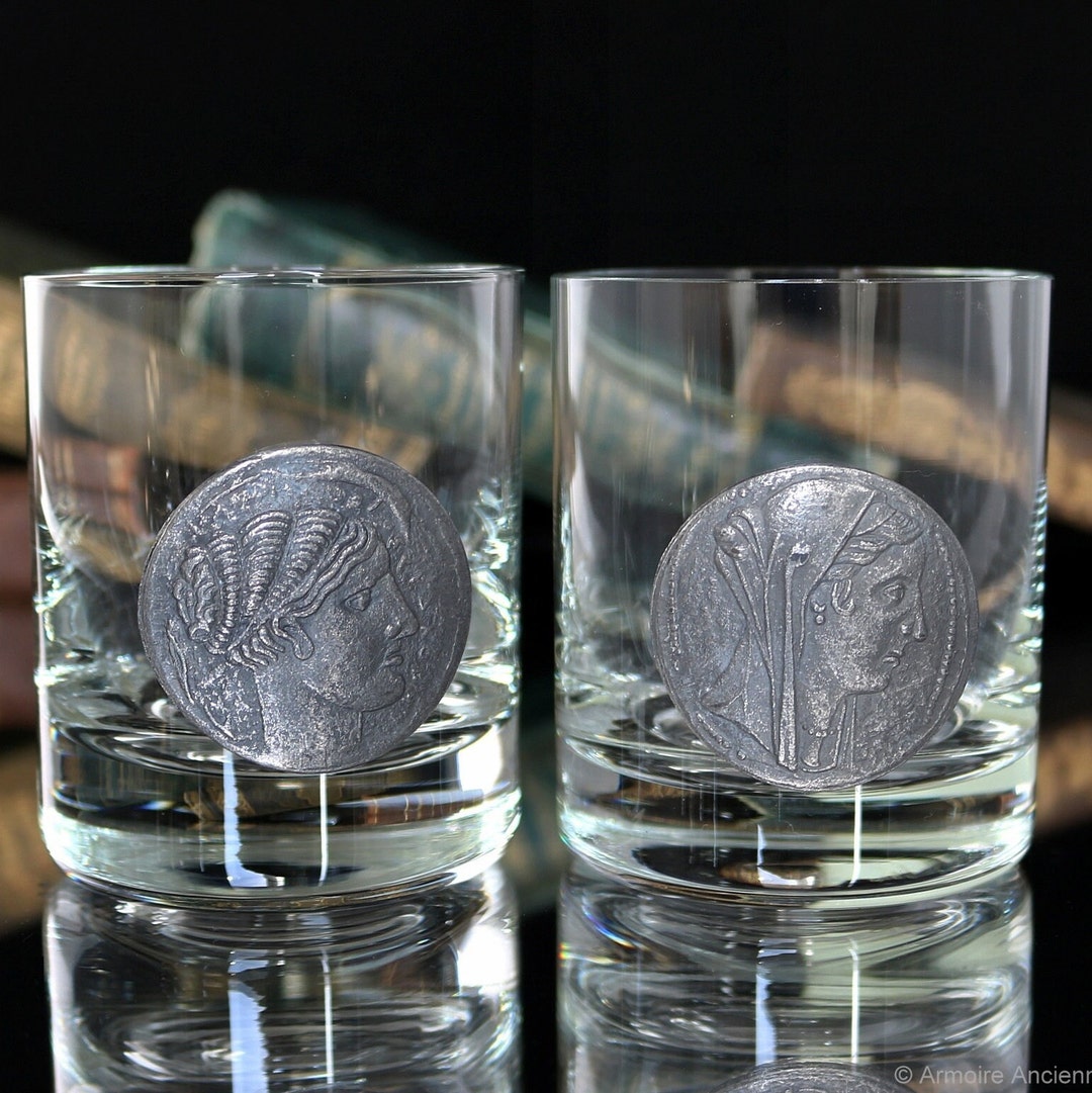 WHISKEY Glasses With Pewter Coins | Set of 2 - Etsy