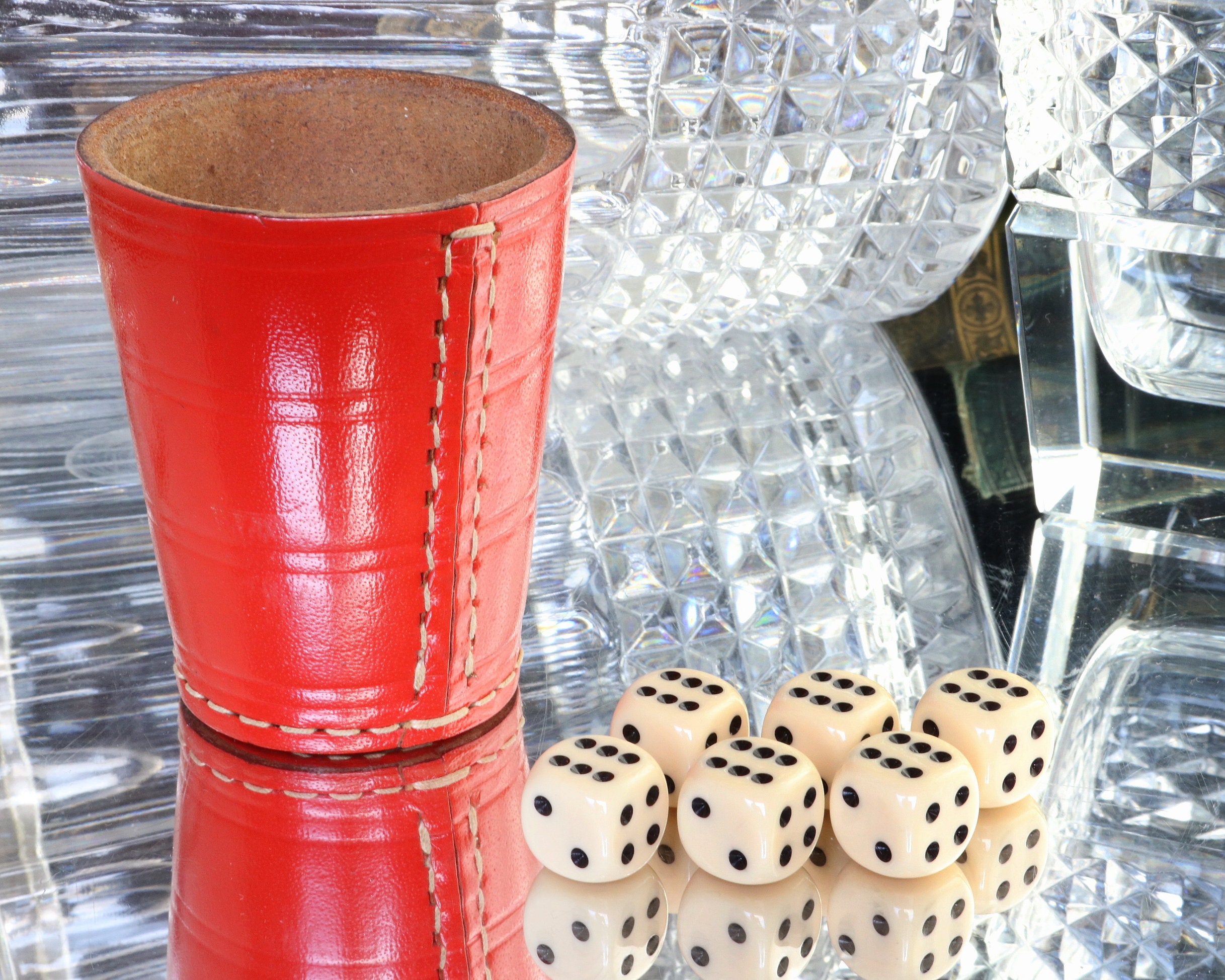 Vintage German Dice Table Game Leather Dice Cup & Five Dices | Etsy
