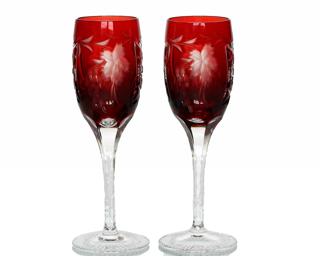 2x Ruby Champagne Flutes Colored Crystal PROSECCO Glass NACHTMANN ...