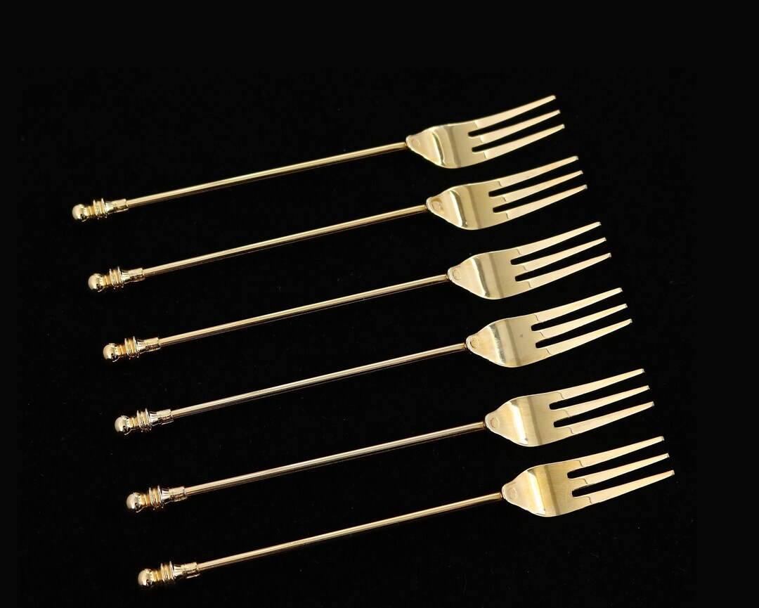 6x Small CAKE FORKS, 24K Gold-plated - HANSEAT - Design by August ...