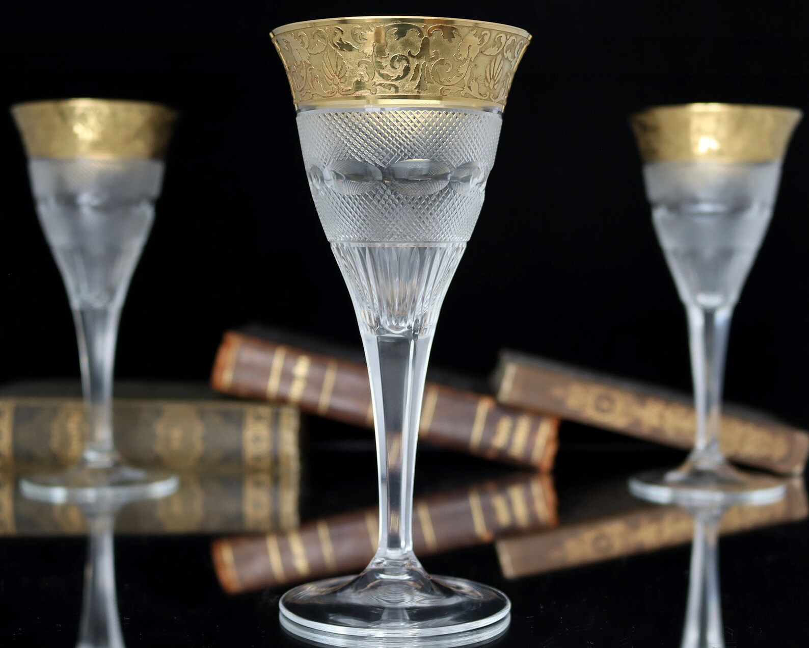 Moser Splendid Crystal Wine Glasses With 24k Gold Rim | Set of 2 - Etsy