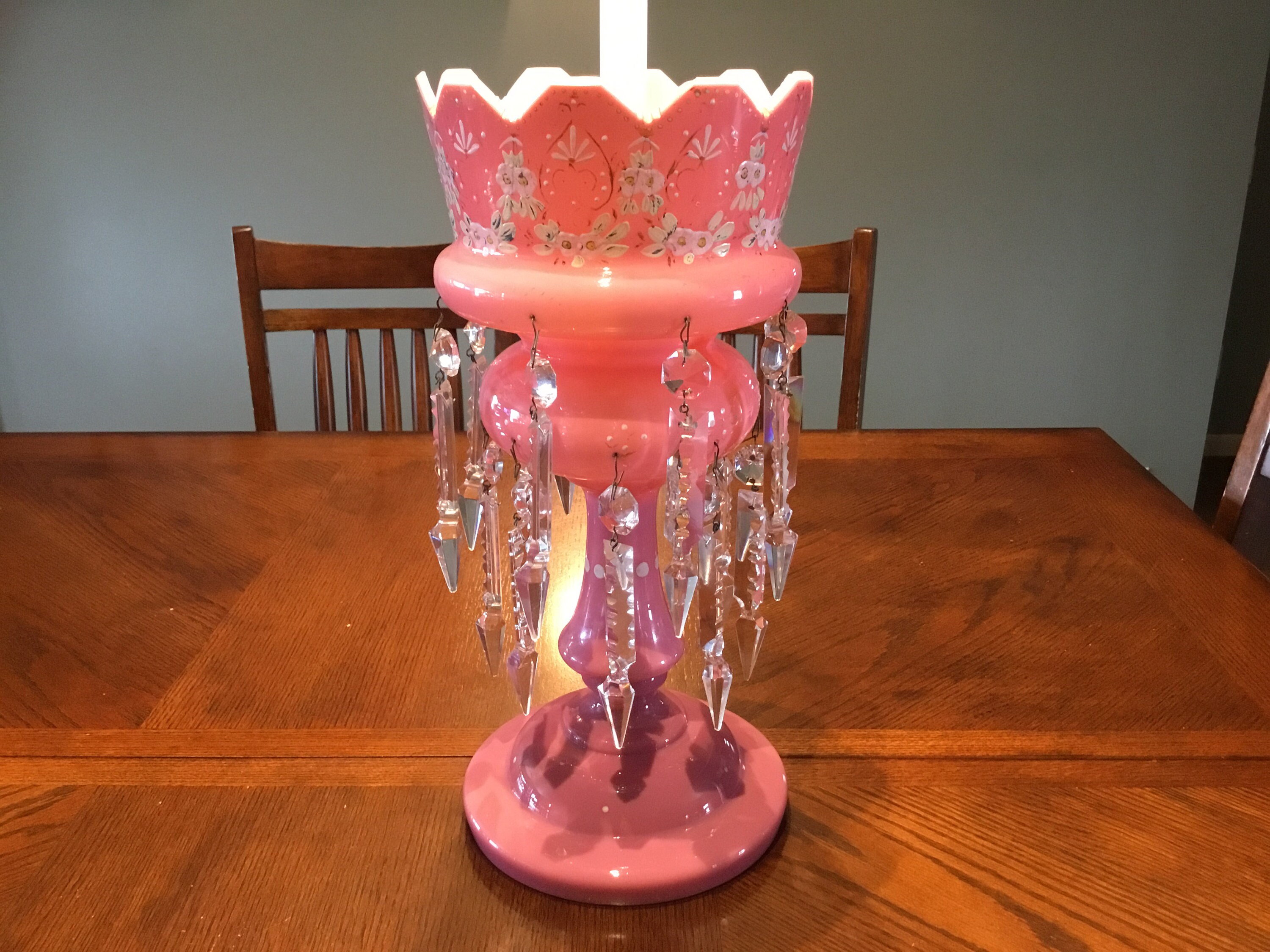 Antique Pink Bohemian Victorian Style Mantle Luster With Two Rows of ...