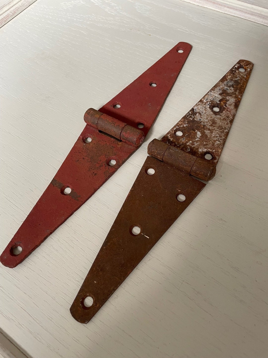 Vintage Barn Door Strap Hinges . Set of Two . Rusty/painty Rustic Patina . Twelve Inch / Eight ...
