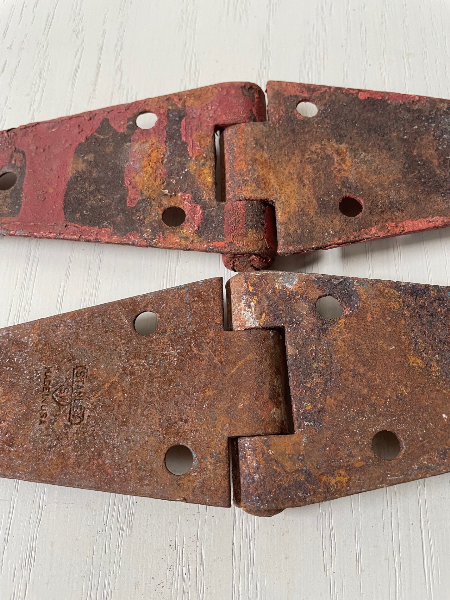 Vintage Barn Door Strap Hinges . Set of Two . Rusty/painty Rustic Patina . Twelve Inch / Eight ...