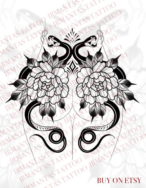 Floral Snake Lower Back Tattoo Design – One-of-a-kind Digital Download ...