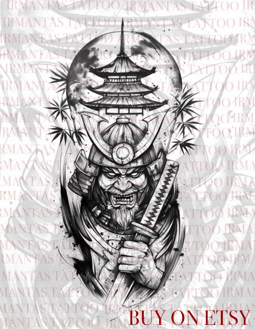 One-of-a-kind Japanese Samurai Digital Tattoo Design PSD File With ...