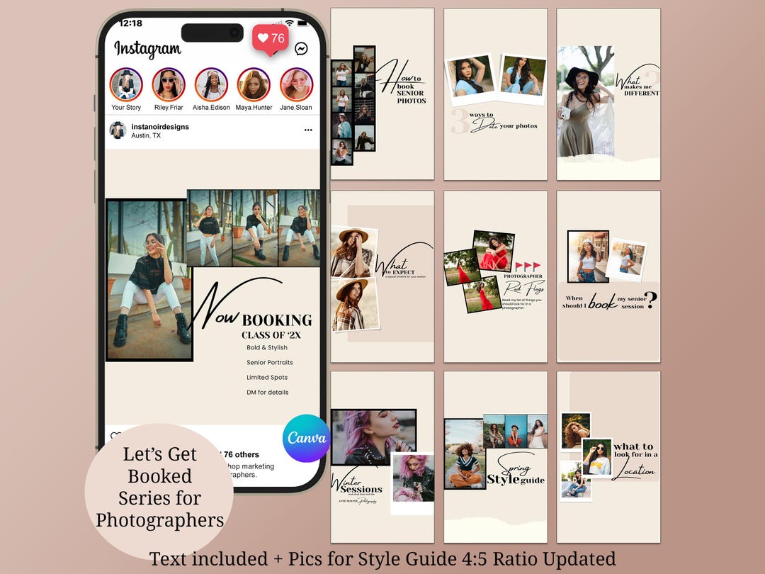 Photographer Now Booking 4:5 Instagram Bundle, Photographer Booking ...