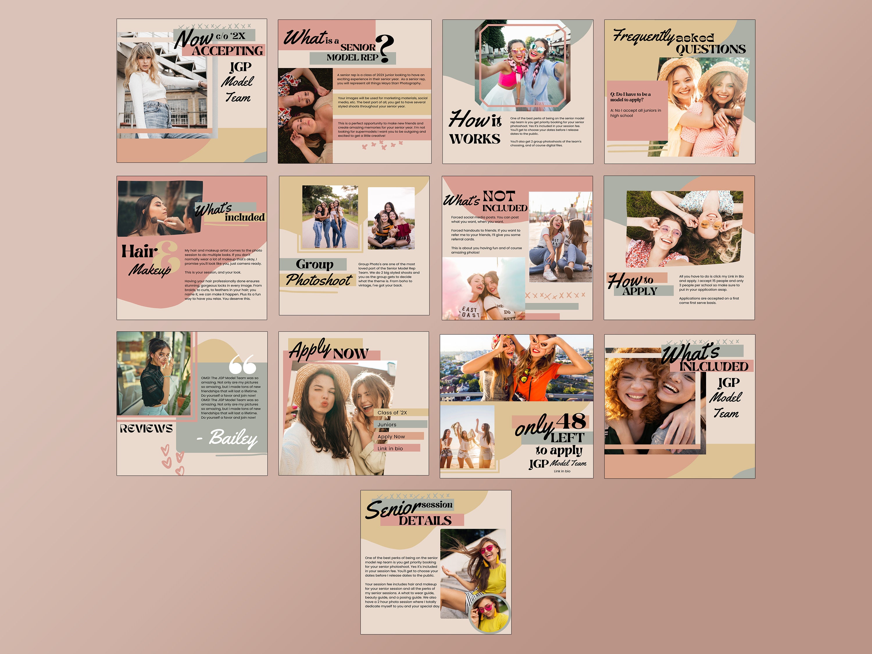 Retro Canva Senior Model Rep Team Application, Boho Instagram Carousel ...