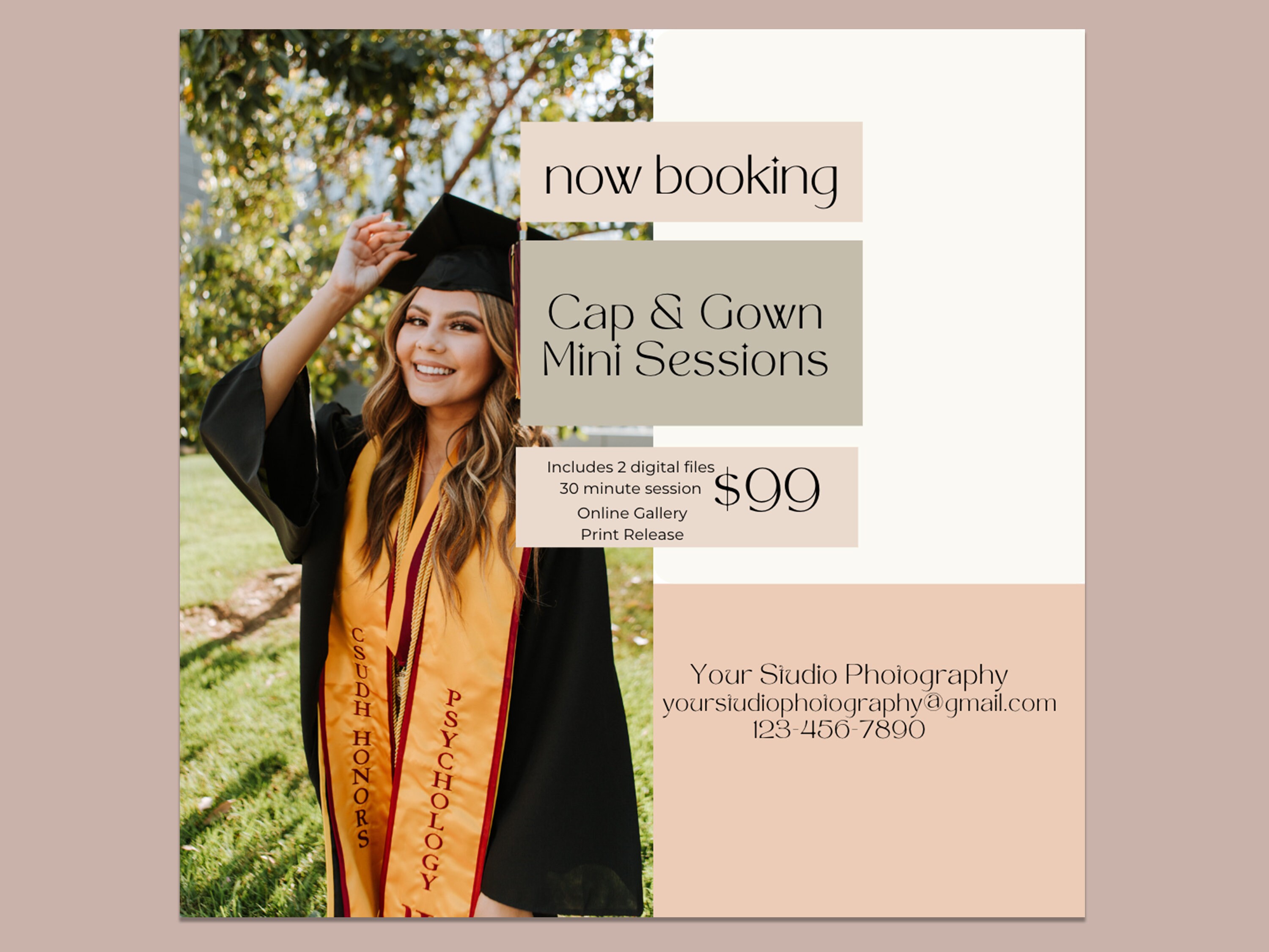 Cap & Gown Grad Mini Session Template, Senior Grad Mini Session ...