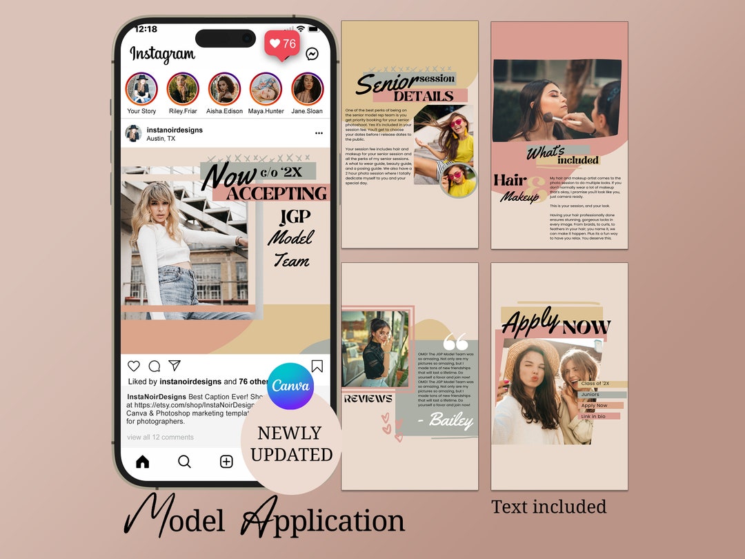 Retro Canva Senior Model Rep Team Application, Boho Instagram Carousel ...