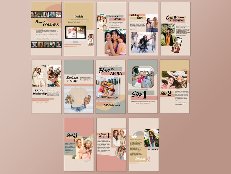 Retro Canva Senior Model Rep Team Application, Boho Instagram Carousel ...