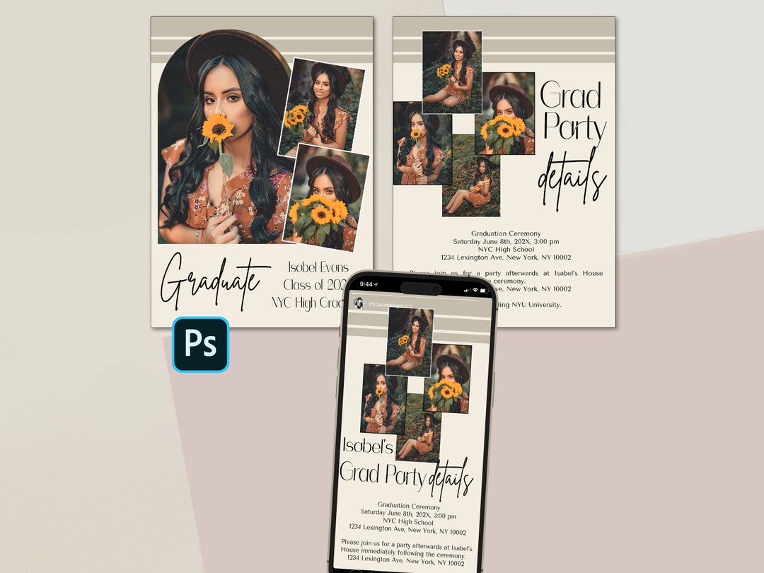 Photoshop Vertical Grad Card, Grad Card Template for Photographers ...