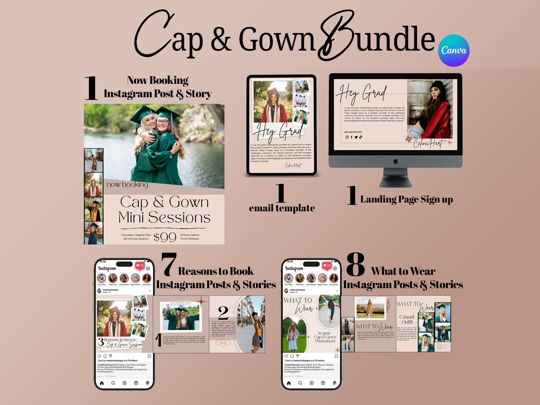Cap & Gown Canva Mini Session Bundle, Photographer Business Tools, Senior Photographer Mini ...