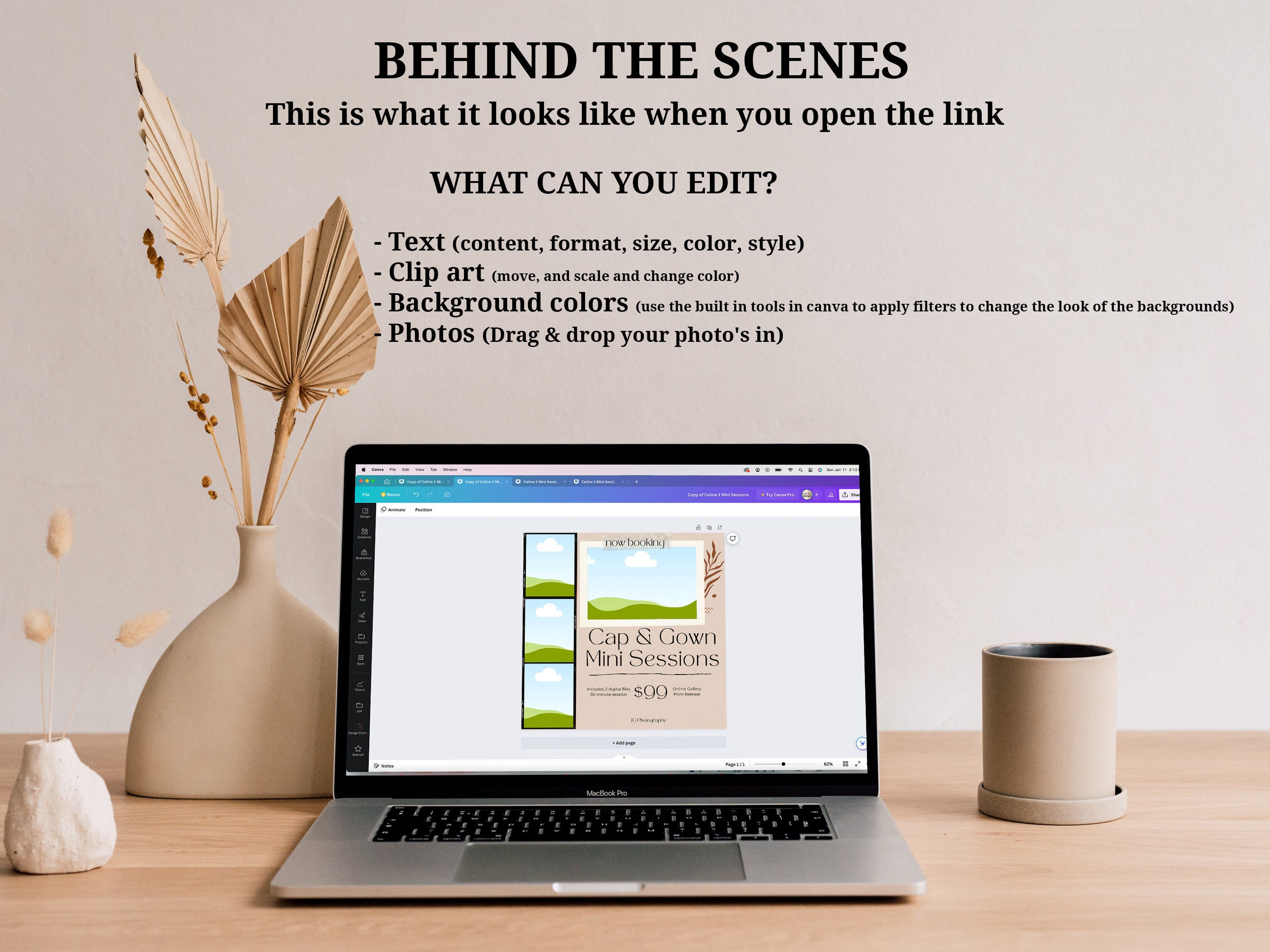 Cap & Gown Canva Mini Session Bundle, Photographer Business Tools, Senior Photographer Mini ...