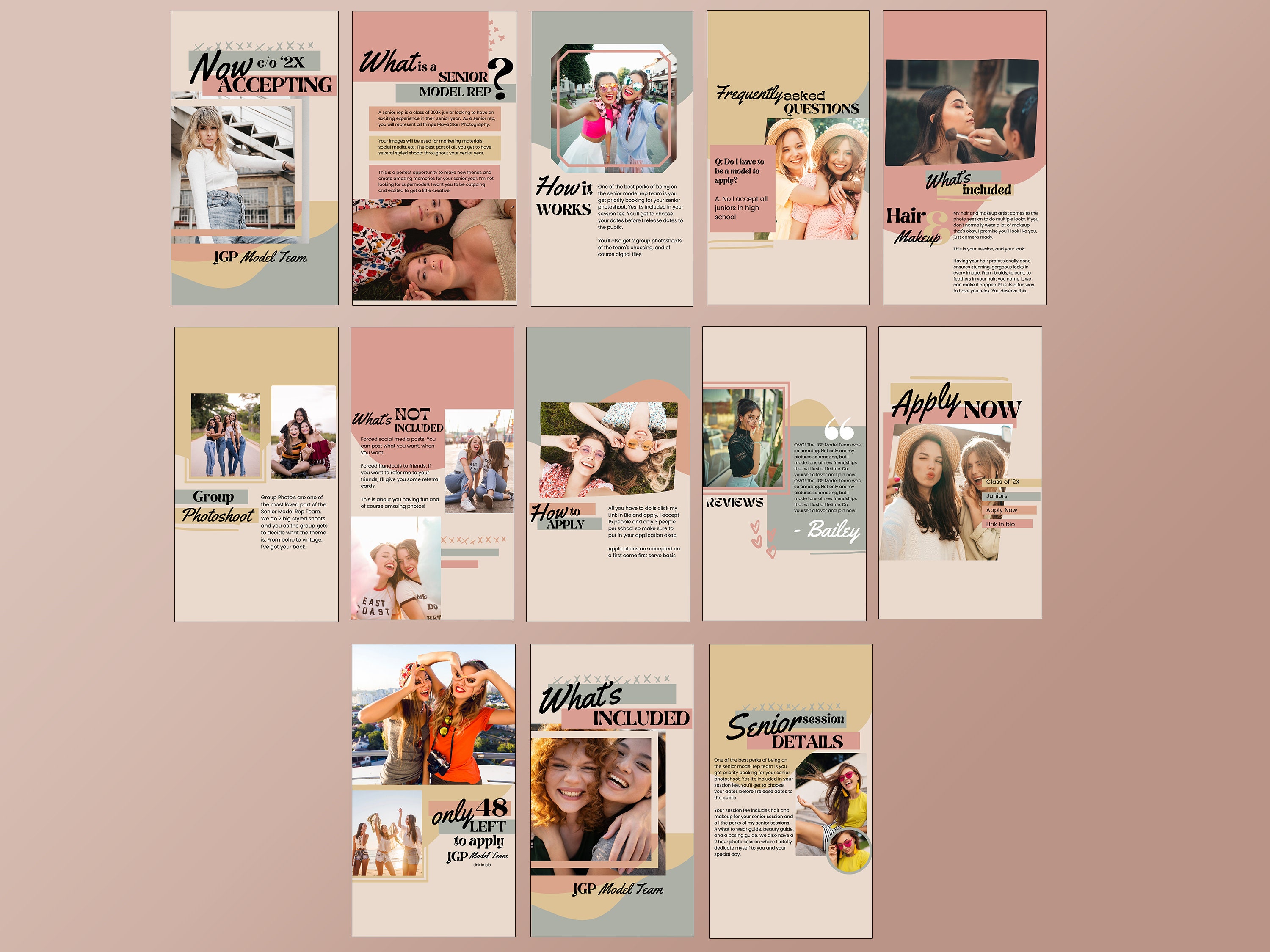 Retro Canva Senior Model Rep Team Application, Boho Instagram Carousel ...
