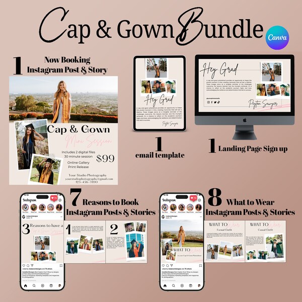 Cap & Gown Canva Mini Session Template, Grad Mini Session, Photographer ...