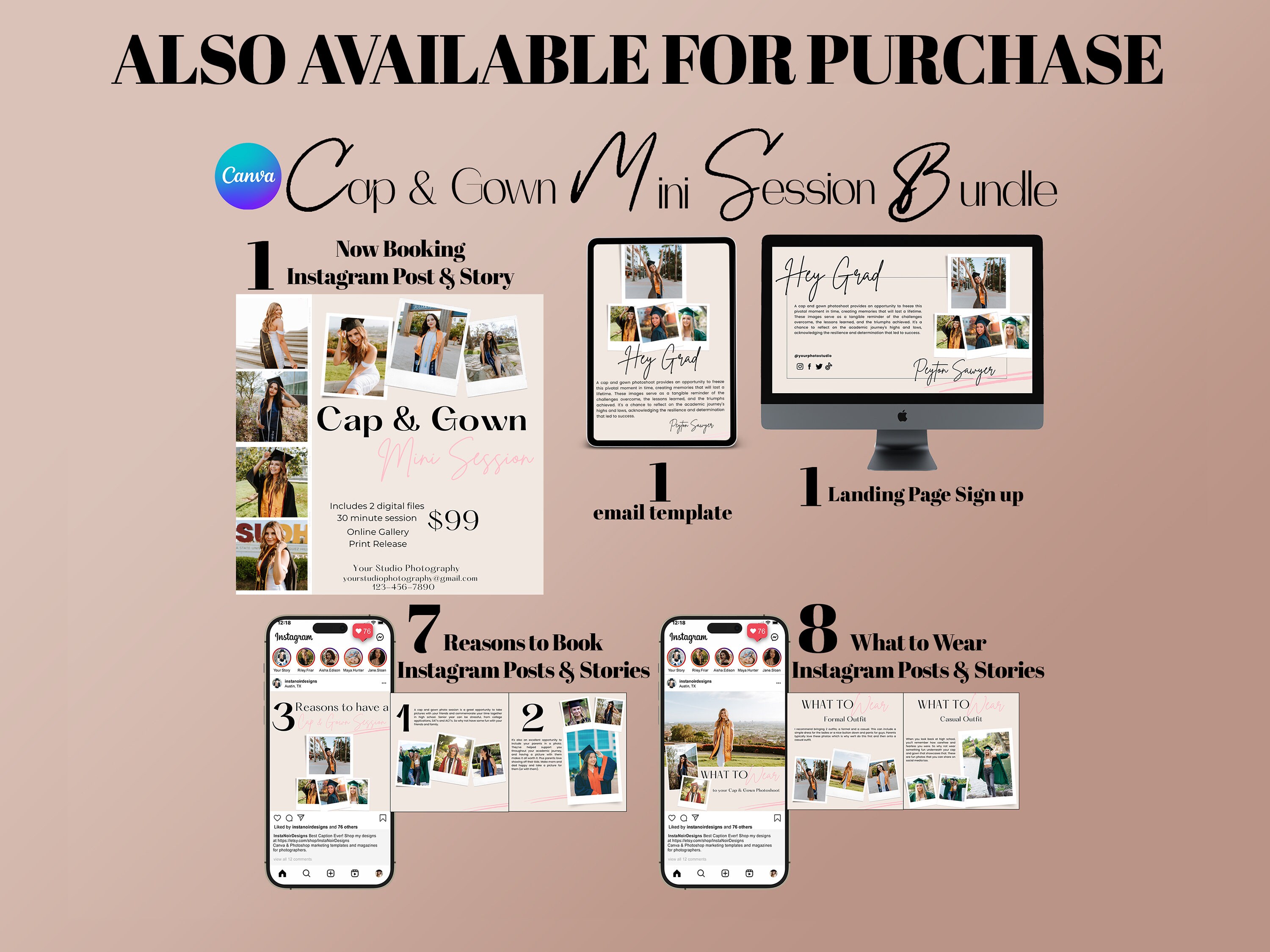 Cap & Gown Canva Mini Session Template, Grad Mini Session, Photographer ...