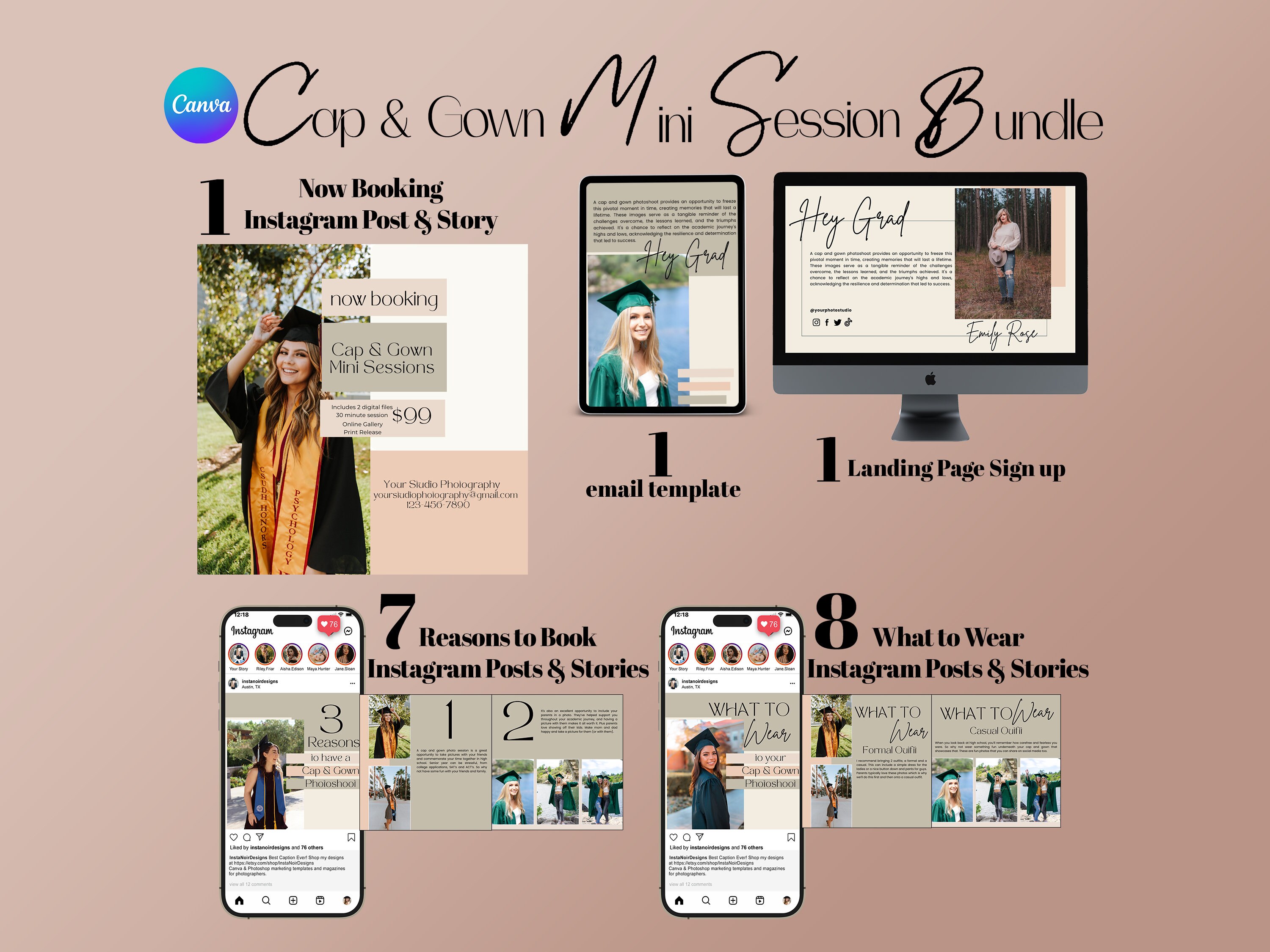 Cap & Gown Canva Mini Session Bundle, Mini Session for Photographers, Photographer Template ...
