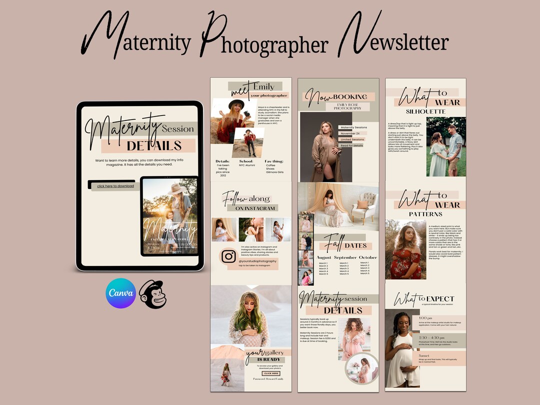 Maternity Photographer Canva Newsletter, Now Booking Maternity ...