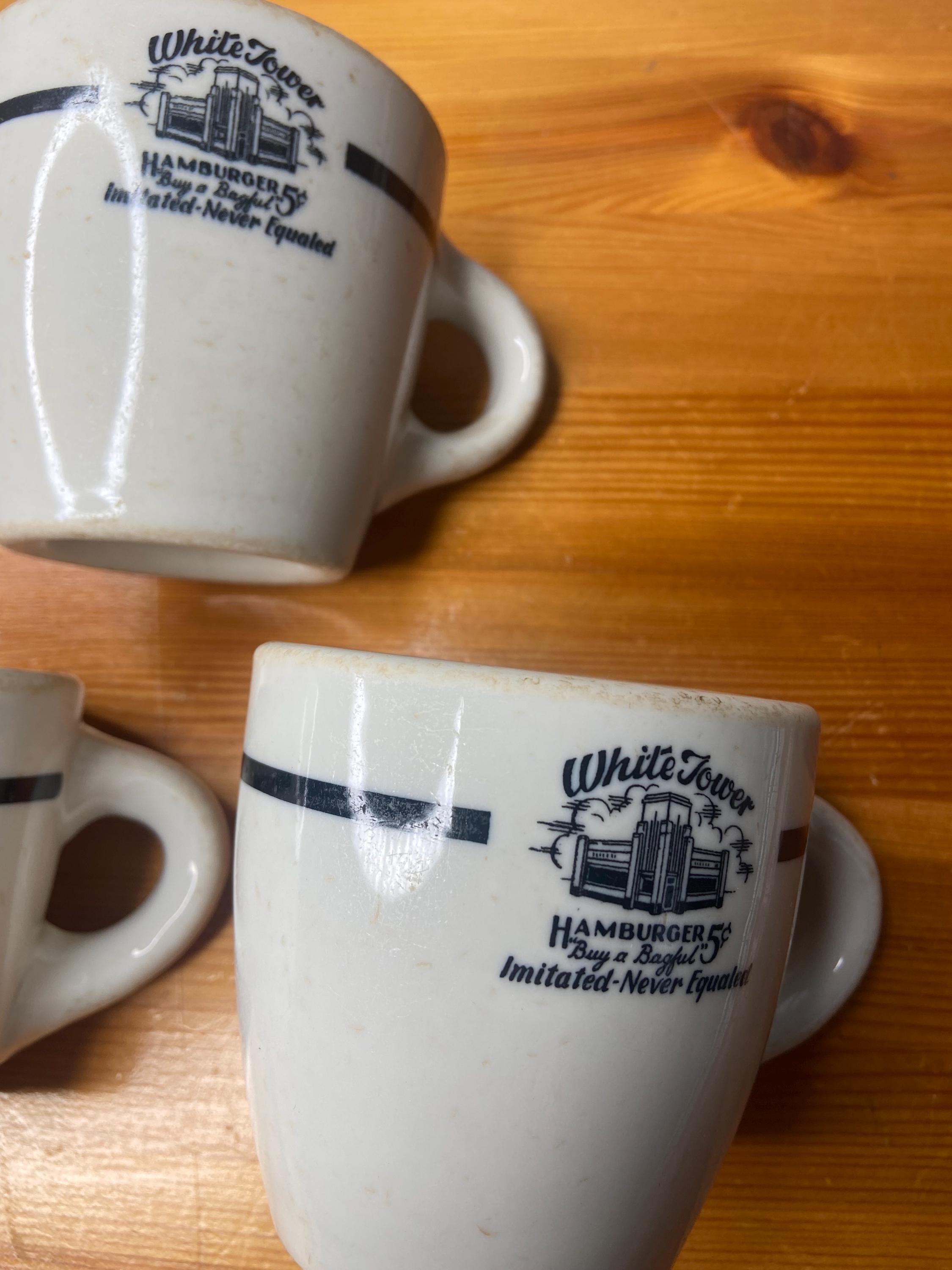 White Tower Hamburger Mugs Vintage Stoneware Shenango Burger Diner Mugs ...