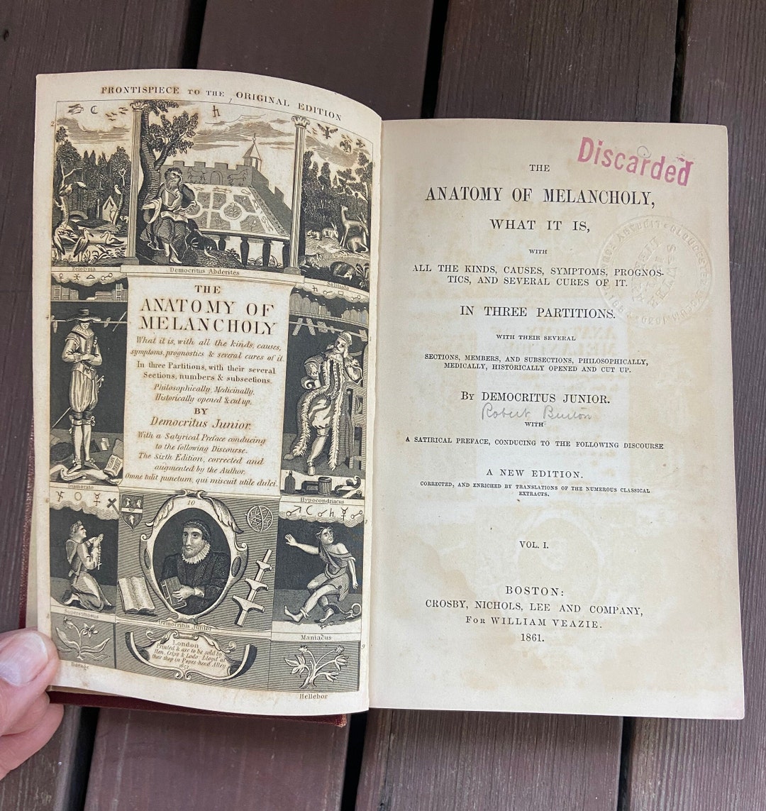 Anatomy of Melancholy Volume 1 1861 Democritus Junior New Edition ...