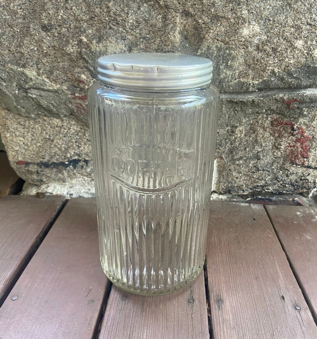 Hoosier Glass Ribbed Coffee Jar Canister Vintage - Etsy