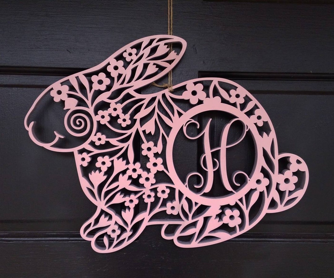 18" Easter Bunny Monogram / Spring Bunny Monogram / Bunny Door Hanger ...