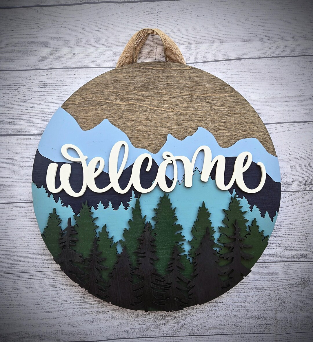 Mountains Door Hanger / Front Door Decor / Welcome Door Hanger / Blue ...