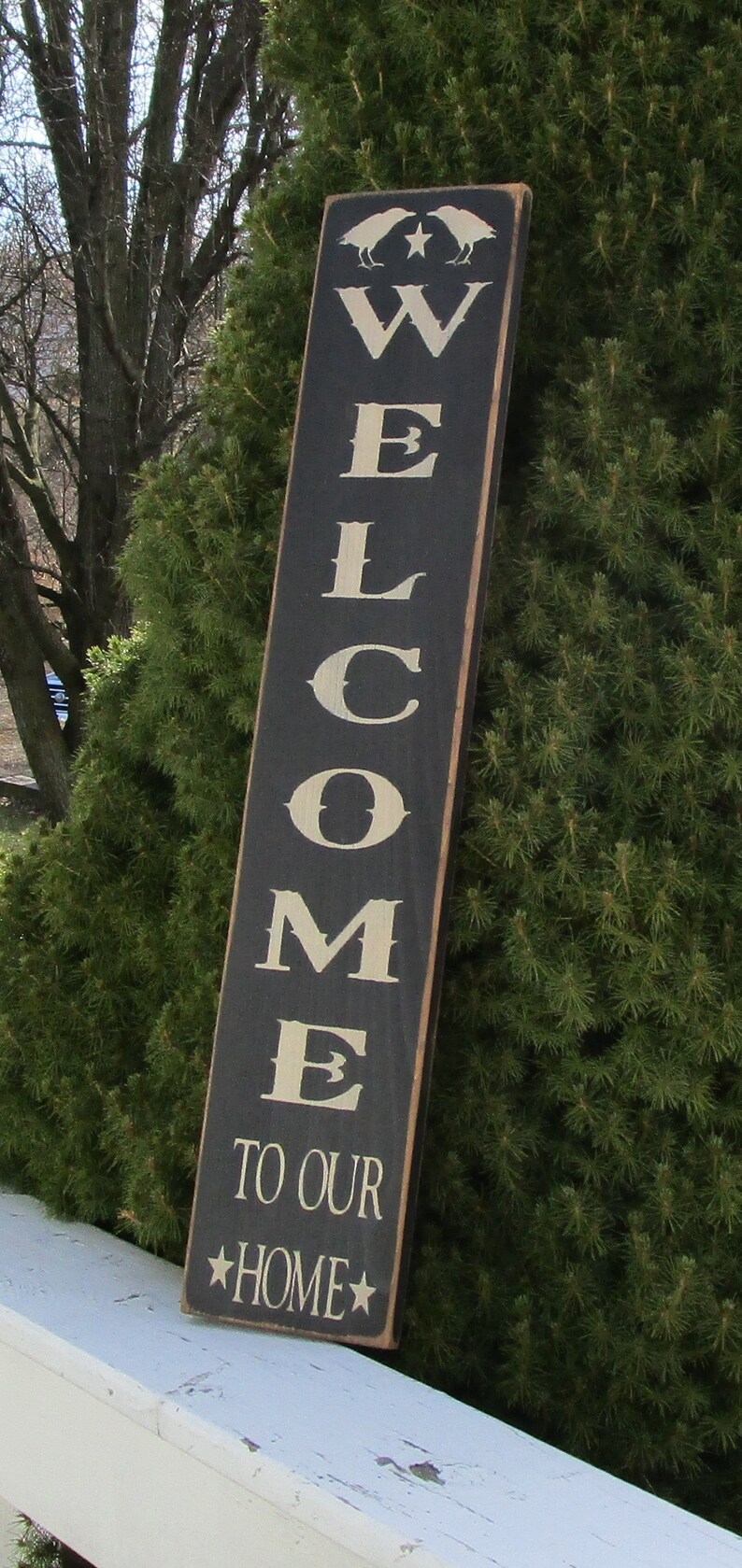 Vertical Welcome To Our Home Rustic Wood Sign With Crows and | Etsy