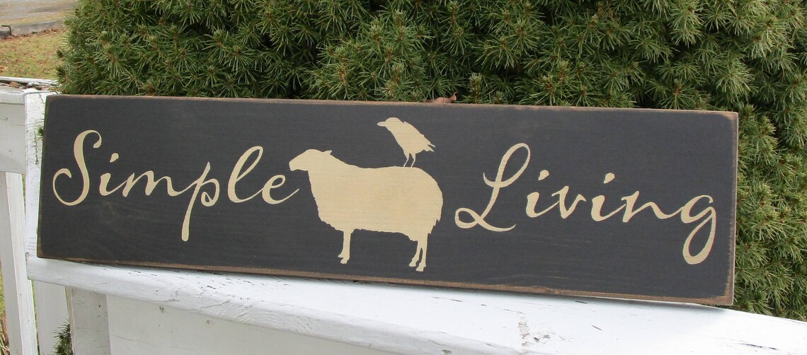 Simple Living Wood Sign With Sheep and Crow/ Wall Plaque/ - Etsy